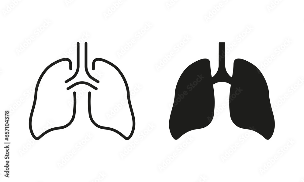 Lung, Human Internal Organ Pictogram Set. Healthy Bronchial Respiratory ...