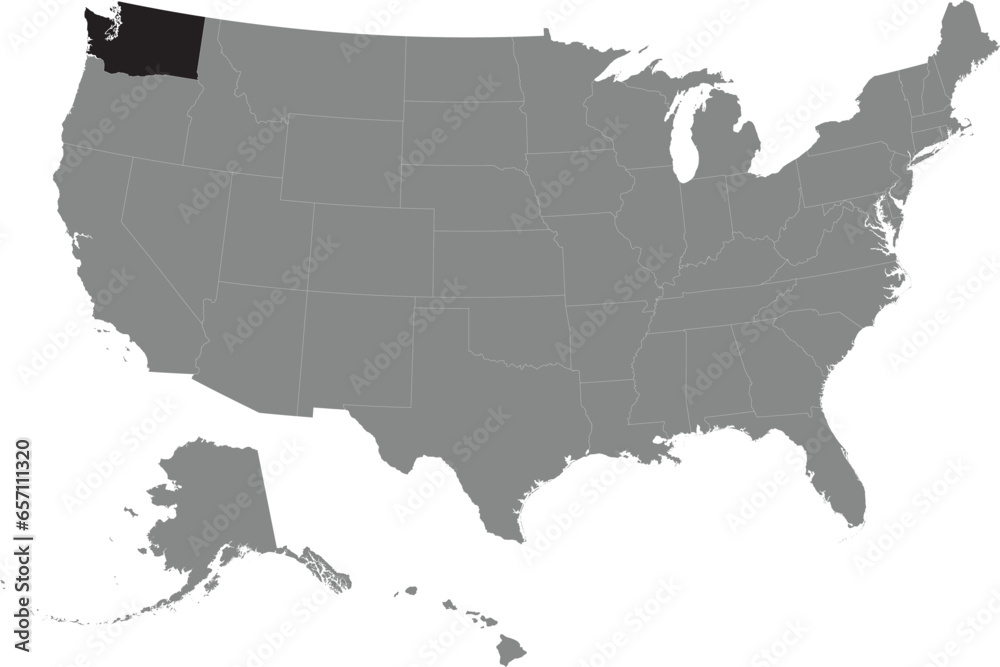 Black CMYK federal map of WASHINGTON inside detailed gray blank ...