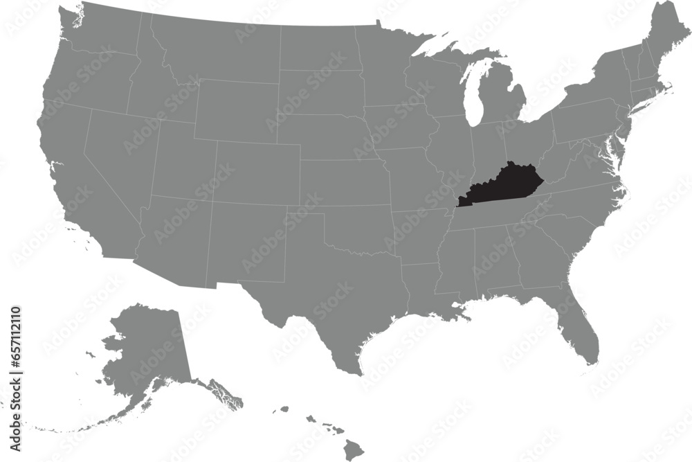 Black CMYK federal map of KENTUCKY inside detailed gray blank political ...