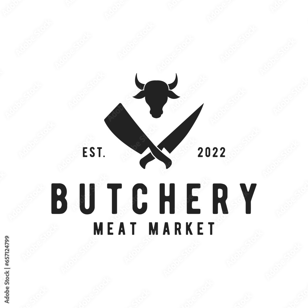 Vintage butcher template logo with knife, fresh beef. Logo for business ...