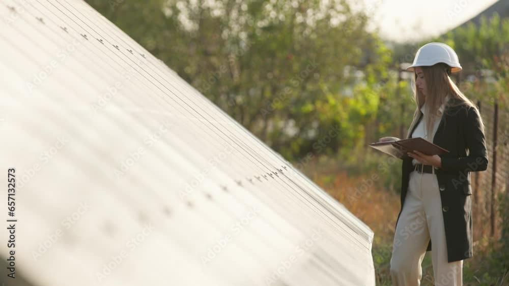 Video Stock Female ecological engineer uses project documents and files ...