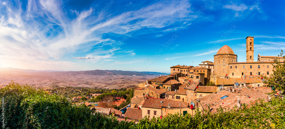 Tuscany, Volterra town skyline, church and panorama view. Maremma ...