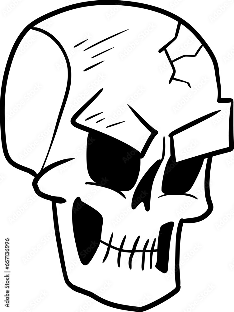 Vector drawing of human skull. Hand drawn,cartoon style,doodle,black ...