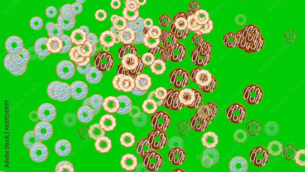 Explosion donuts on green screen, animation falling donut illustration ...