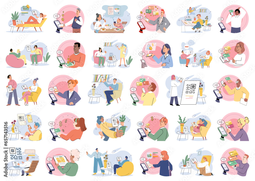 Cashless payment. Vector illustration. Cashless transactions are ...