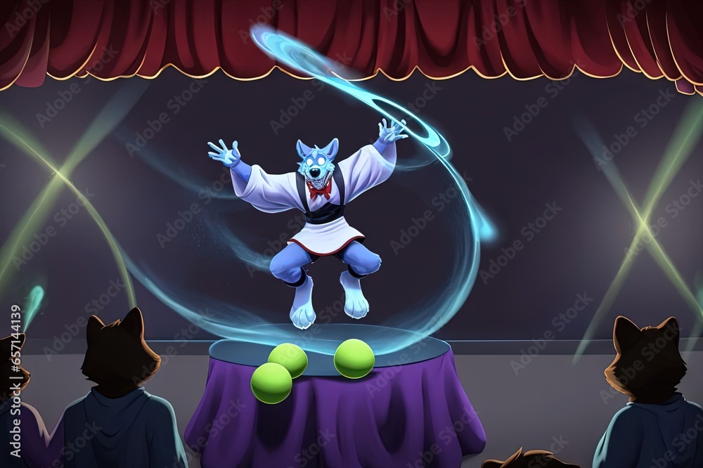 dog as a master illusionist, performing a magic show with disappearing ...