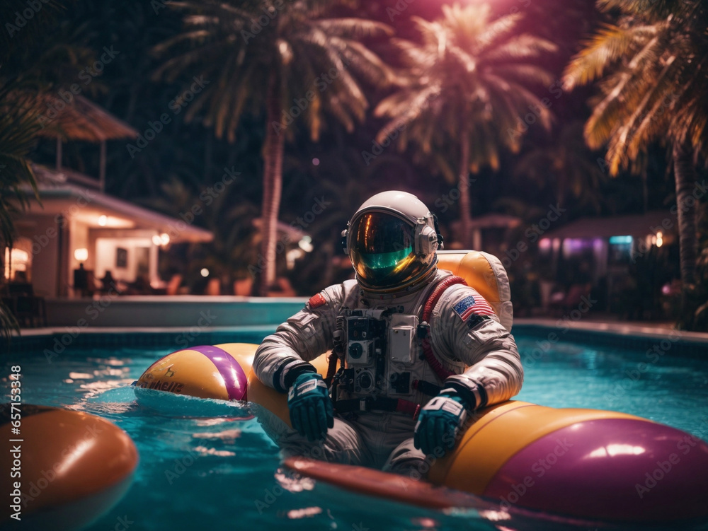 astronaut on a float in the middle of the pool party Stock Illustration ...