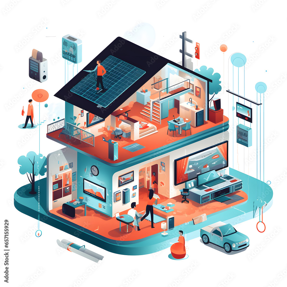 Smart Home. Someone going about their daily routine, using a variety of ...