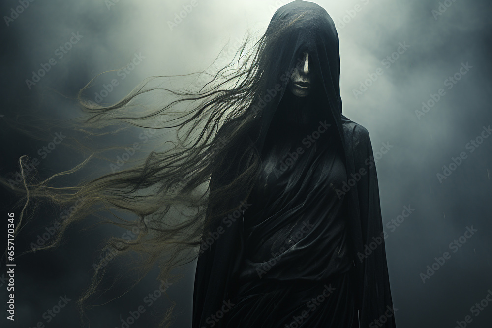 States of mind, horror, sci-fi concept. Female forest creature, wraith ...