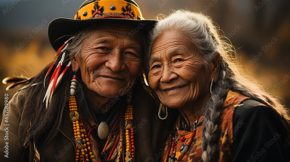 Indigenous couple mature adults smiling, laughing with happiness in ...