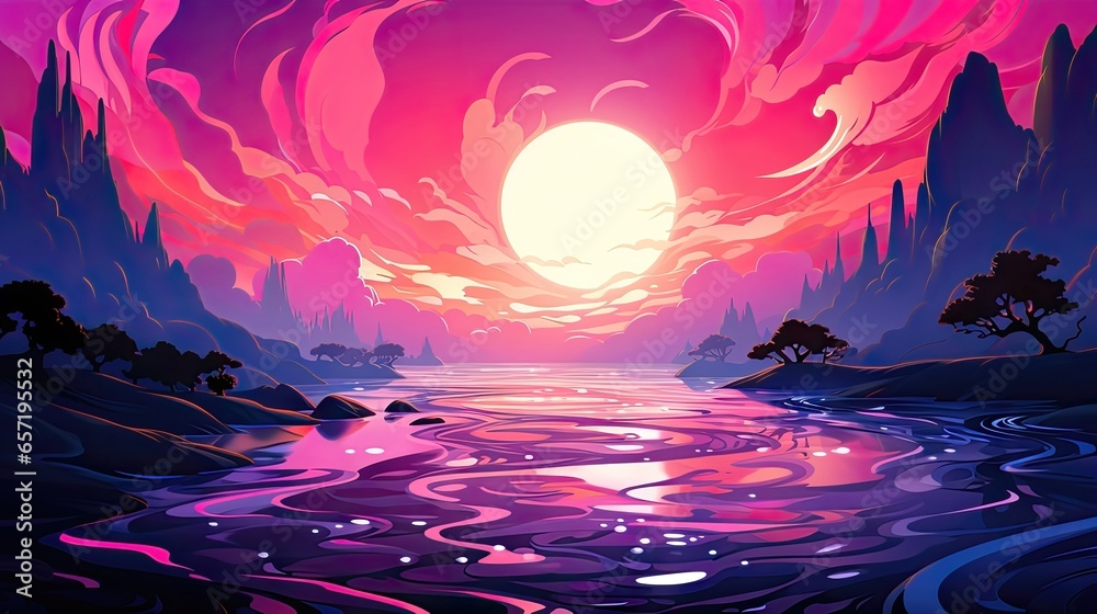 Vector Styled Flat Cartoon Illustration of a Psychedelic Water Beam ...