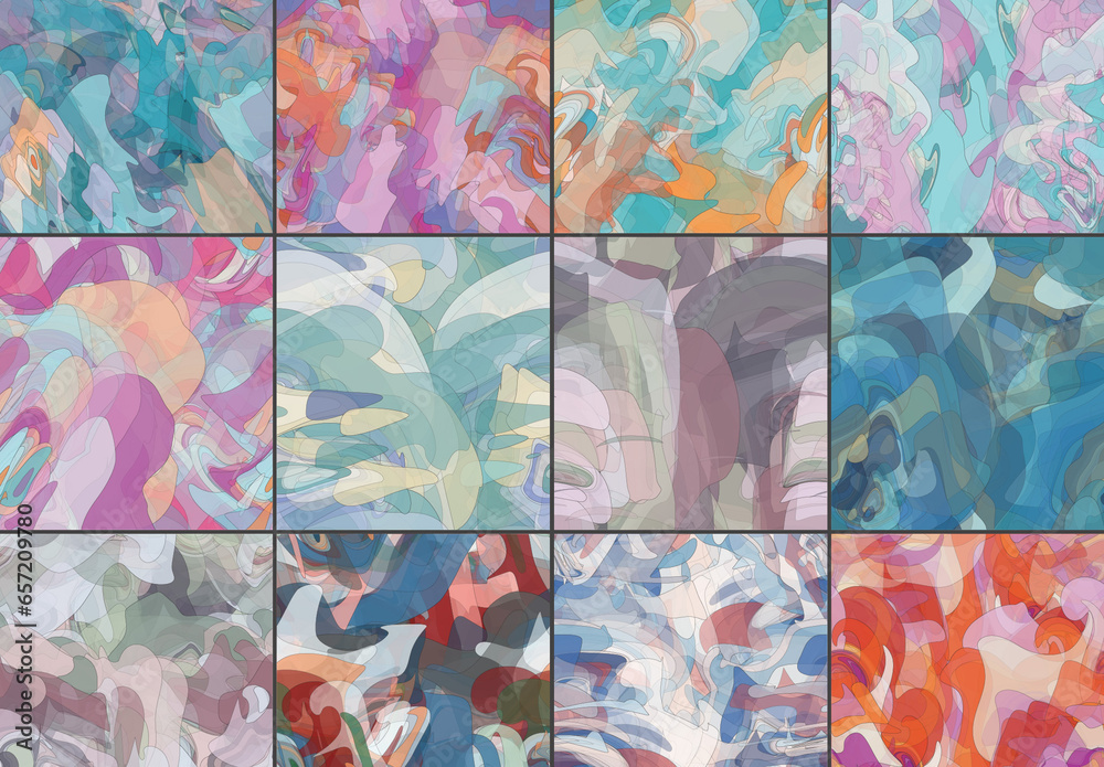 Seamless Pattern Set with Transparent Random Overlapping Wavy Shapes ...