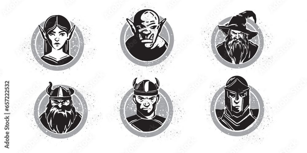 Fantasy character silhouette, vector medieval avatar RPG game role ...