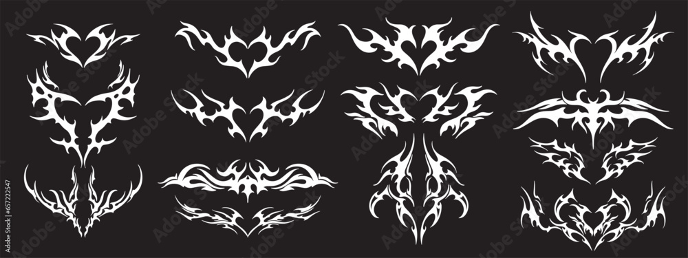 Neo tribal tattoo set, gothic cyber body ornament shapes kit, Celtic ...