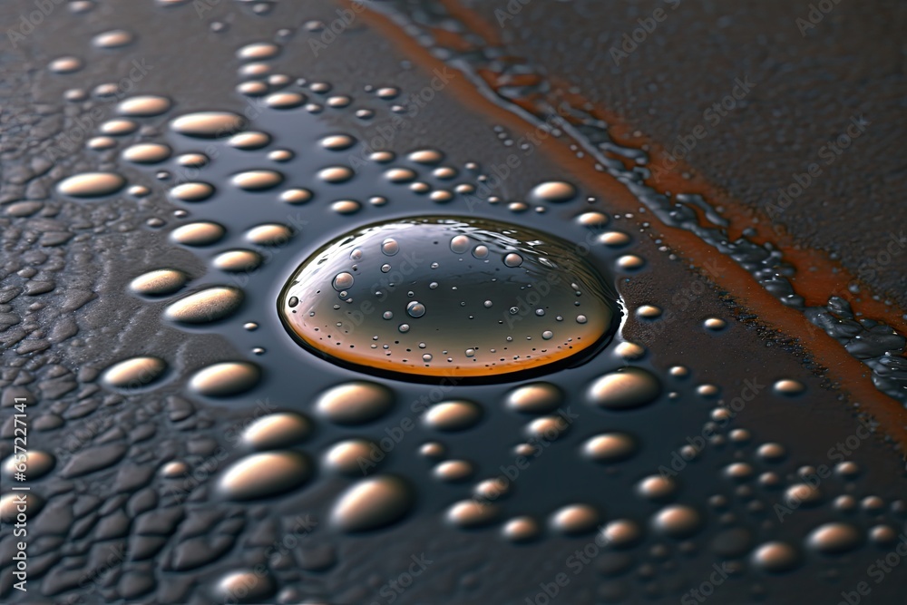 Water drops on the surface of the oil tank. Macro photography Stock ...
