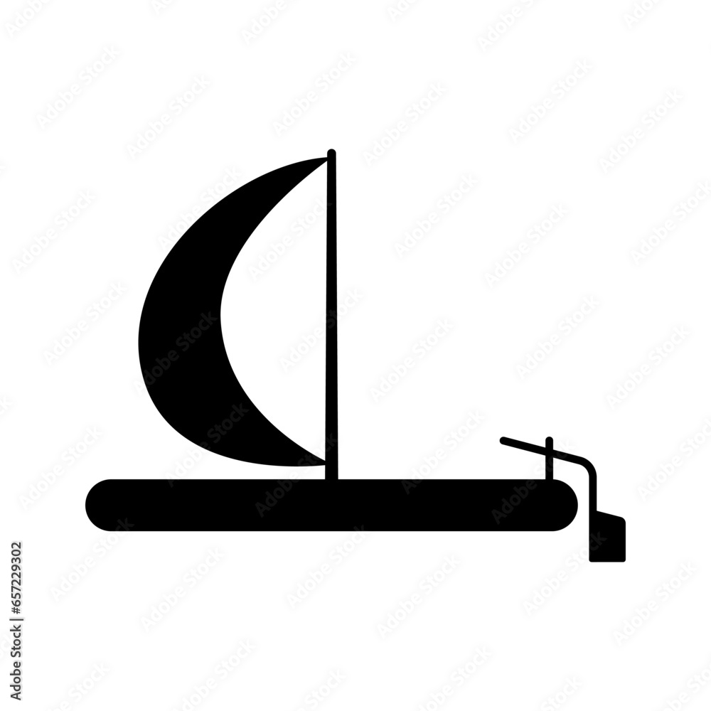 Raft with sail icon. Black silhouette. Side view. Vector simple flat ...