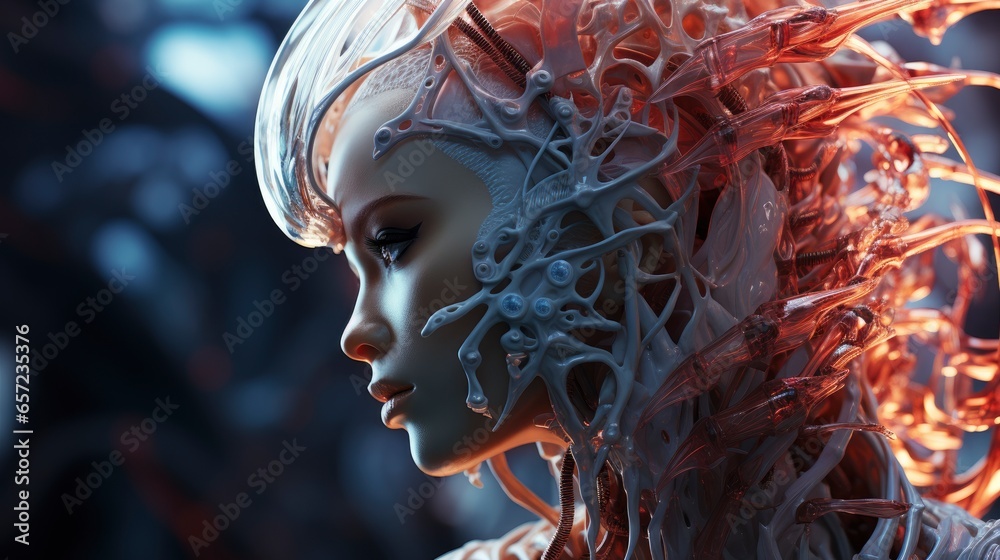 Aliencreature in humanoid shape with opalescent skin , Background ...