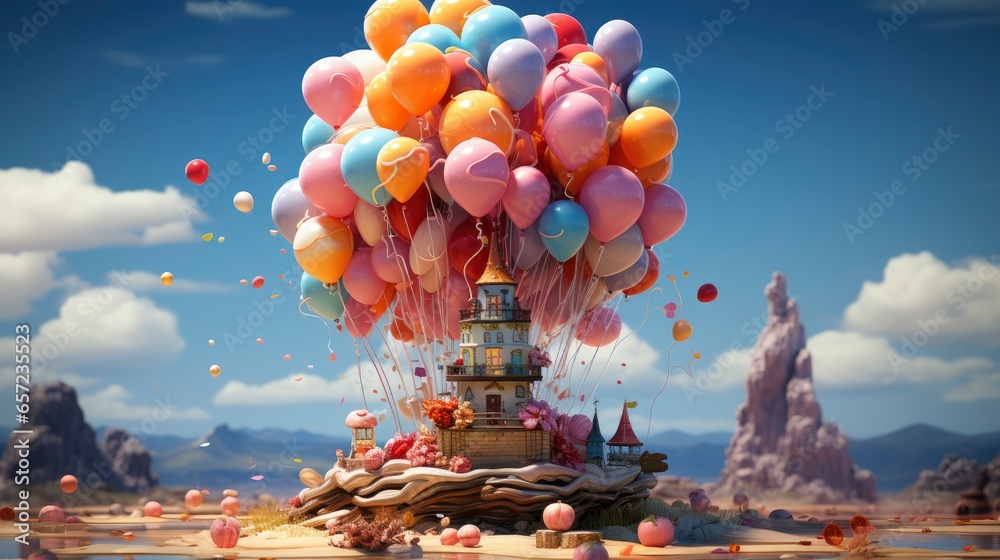 Birthday balloons cake postcard without a person, Background Images ...