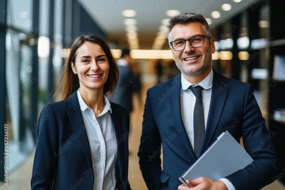 Successful teamwork in a modern office, with a confident male and ...