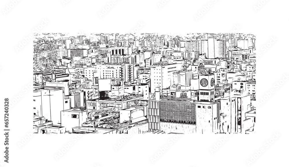 Building view with landmark of Sapporo is the city in Japan. Hand drawn ...