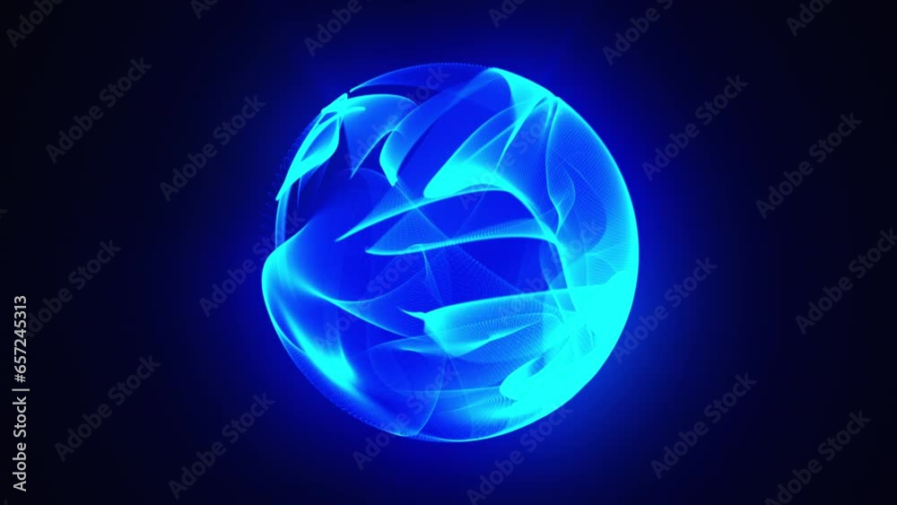 Glowing rotating particle neon blue 3d sphere in the Universe. Virtual ...