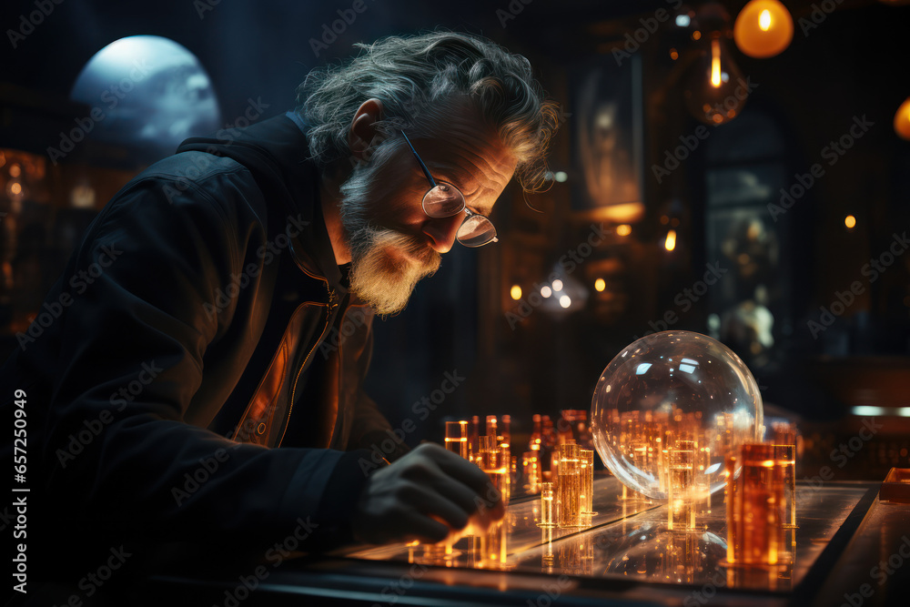 Foto de A quantum physicist in a lab, conducting experiments on the ... Foto de A quantum physicist in a lab, conducting experiments on the ...