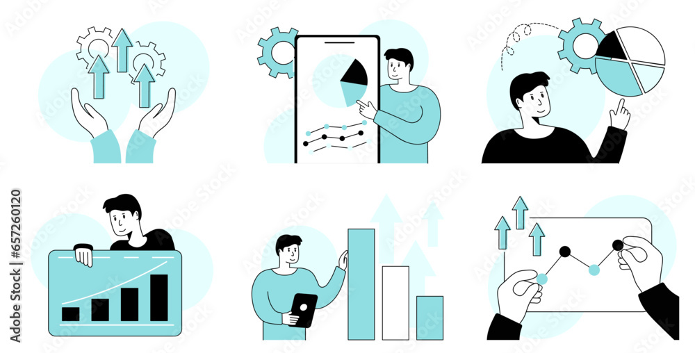 Data Analytics Concept Financial Management Illustration Set Characters Analyze Candlestick