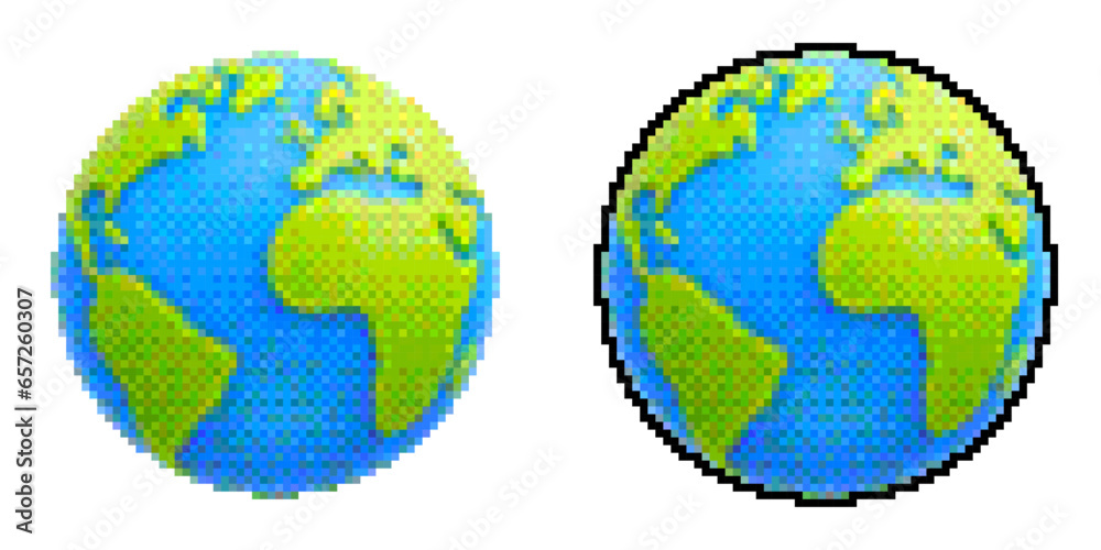 Planet Earth icons in pixel art cartoon style isolated on white ...