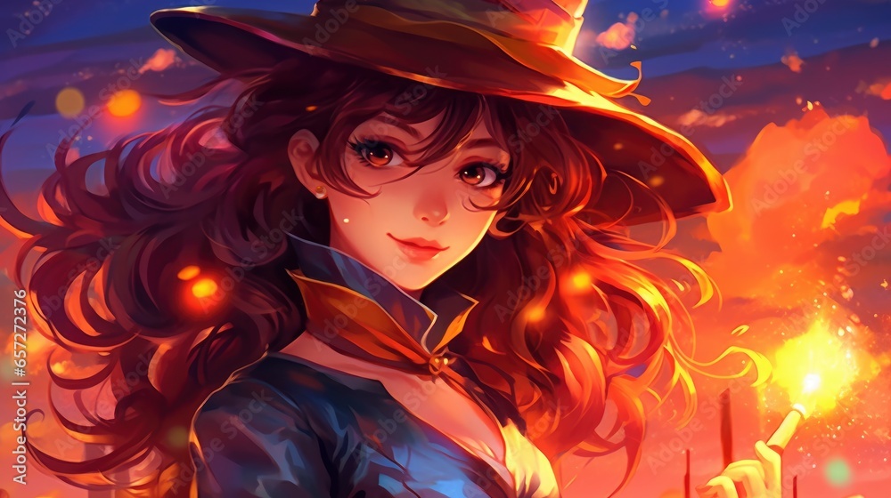 Sunset background beautiful magical woman wizard look , Background ...