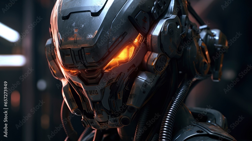 view a mech robot torso female head mech robot helmet, Background ...