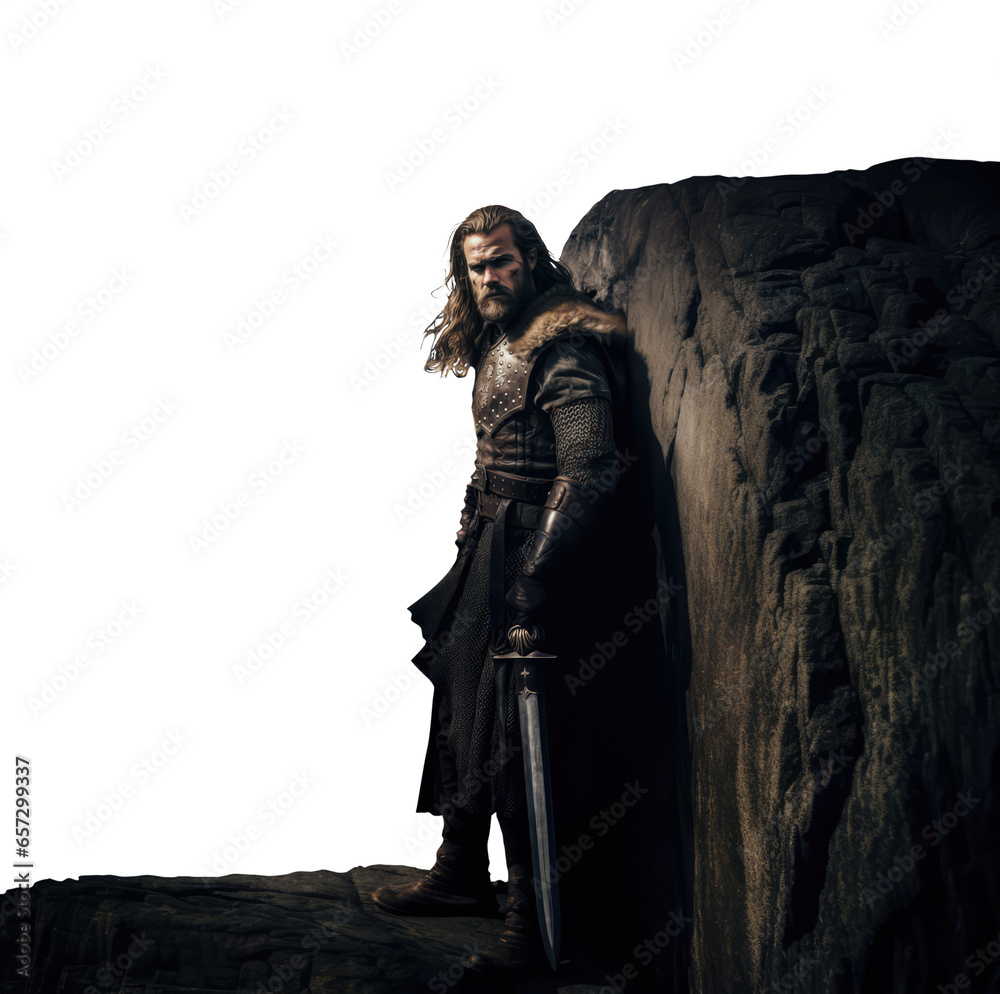 Poster, Foto Majestic Viking Hero with Sword - Transparent Background ...