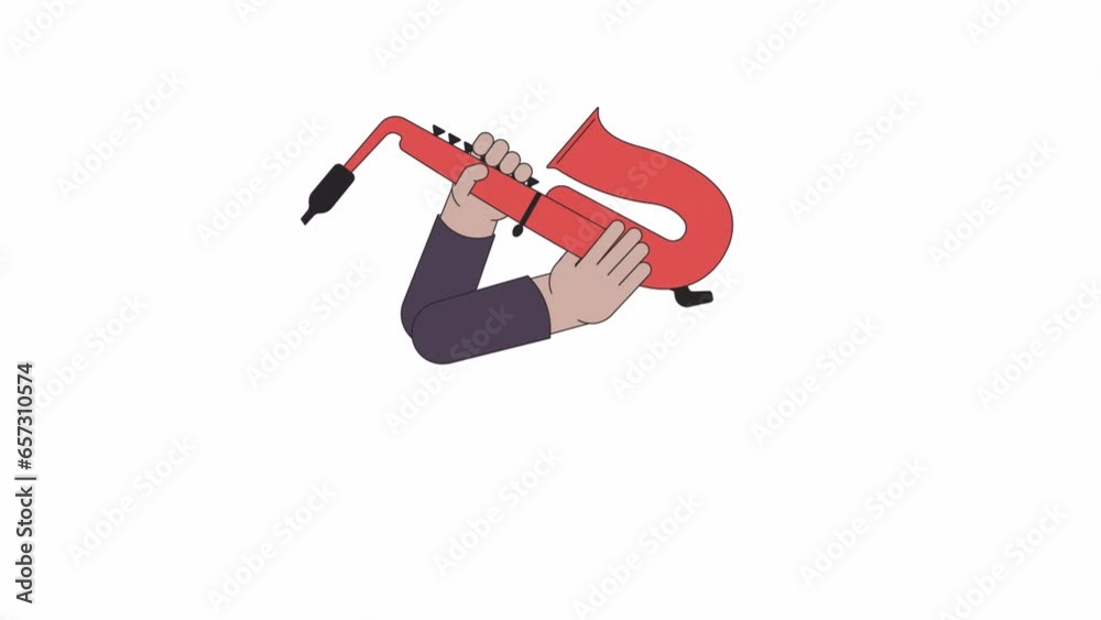 Vidéo Stock Playing saxophone musical instrument line 2D character ...
