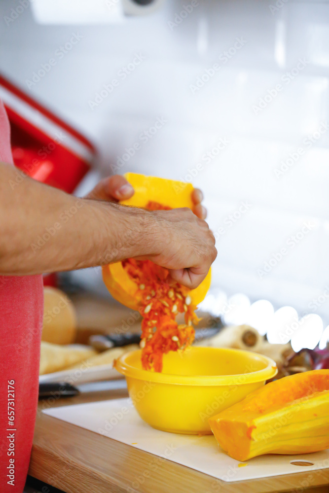 Man hands close-up handling food .Cooking vegetables in the kitchen ...