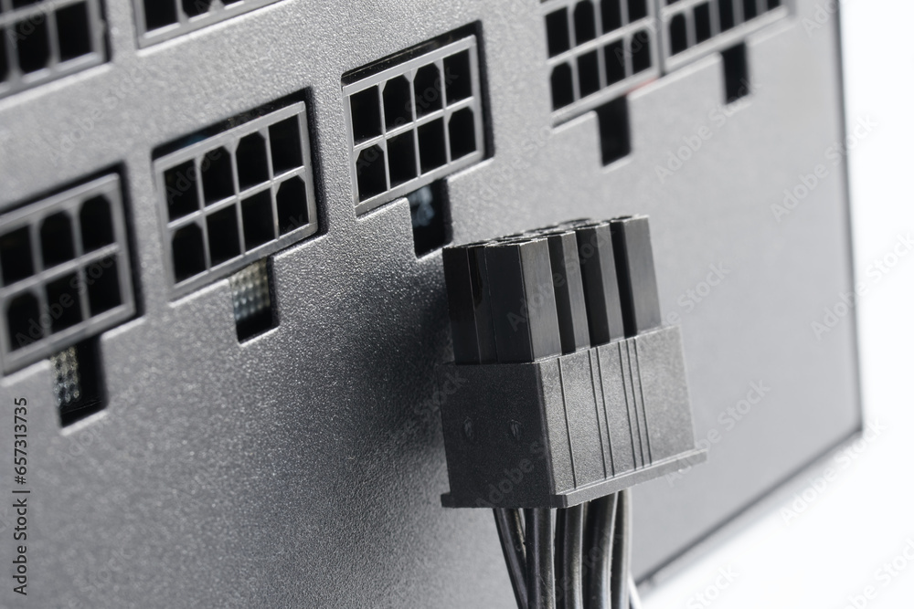 Modern eight-pin connector interface on power electrical cable next to ...