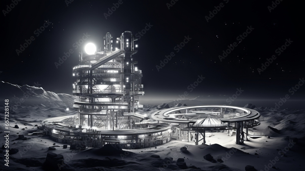 The magnificent buildings on the alien planet. Futuristic art for space ...
