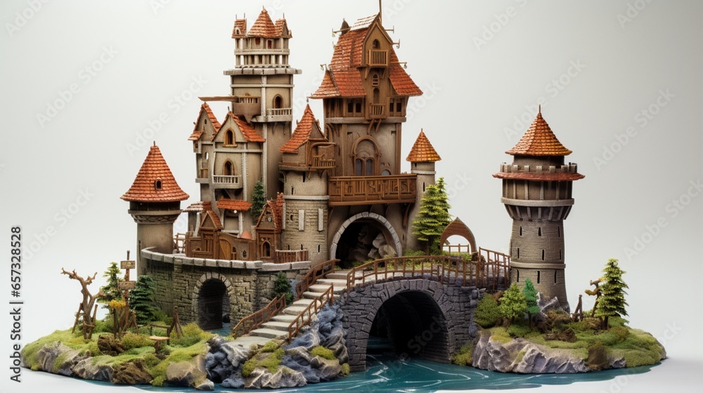 a fantasy castle with towers, walls, and a drawbridge. Get creative ...