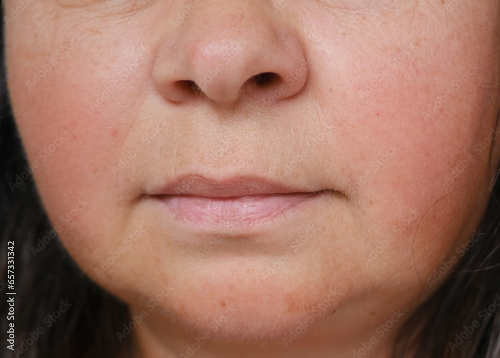 close up part face mature woman 55 years old, lower half of face ...