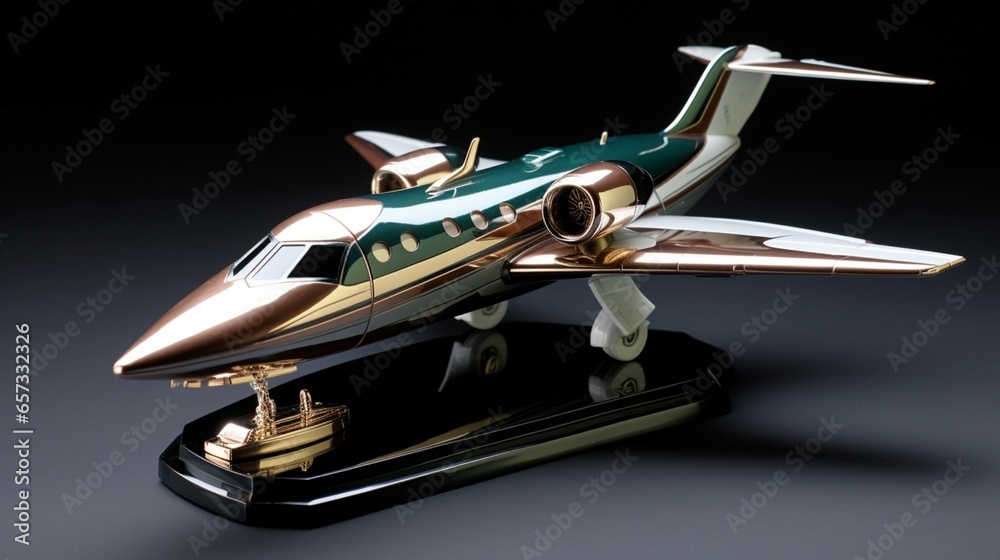 a miniature private jet with realistic wings, sleek fuselage, and ...