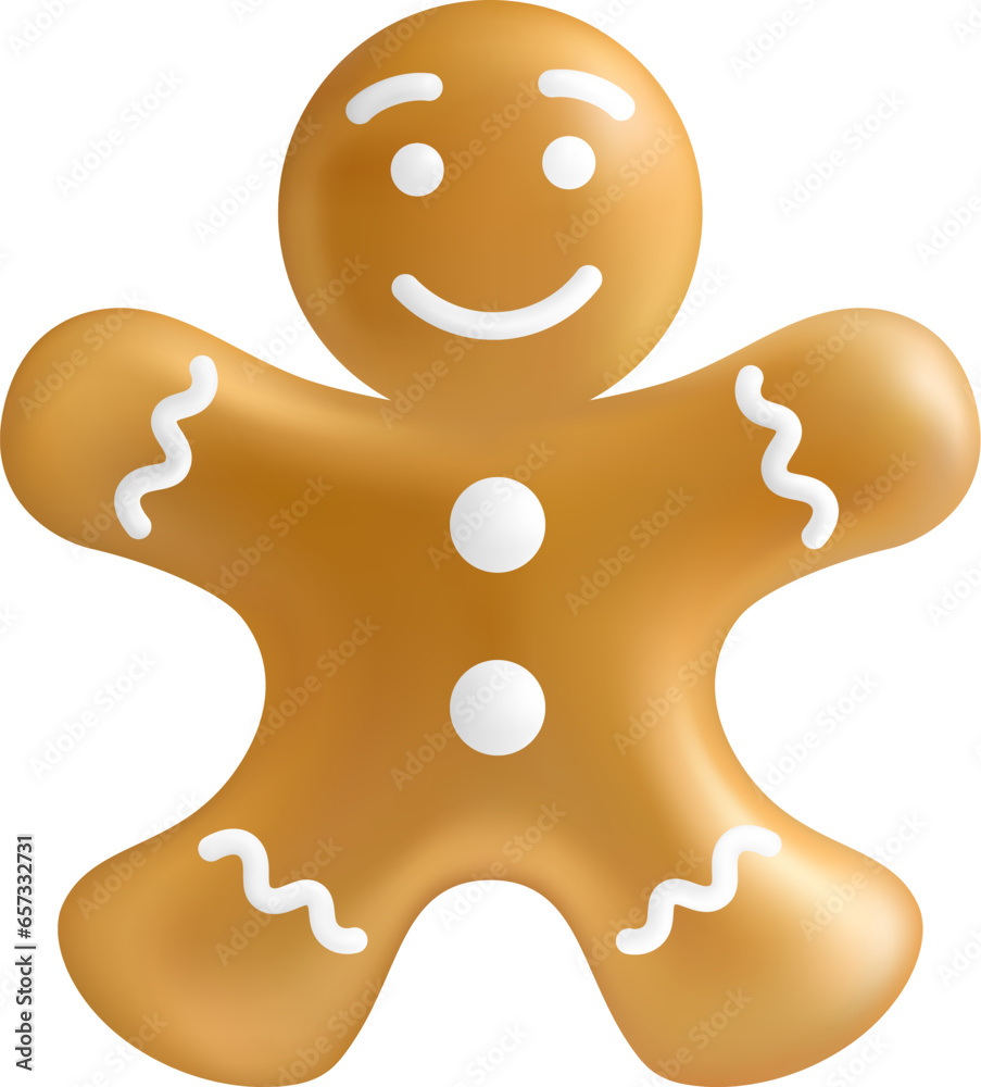 Gingerbread Man. 3d icon of light brown gingerbread man with white ...