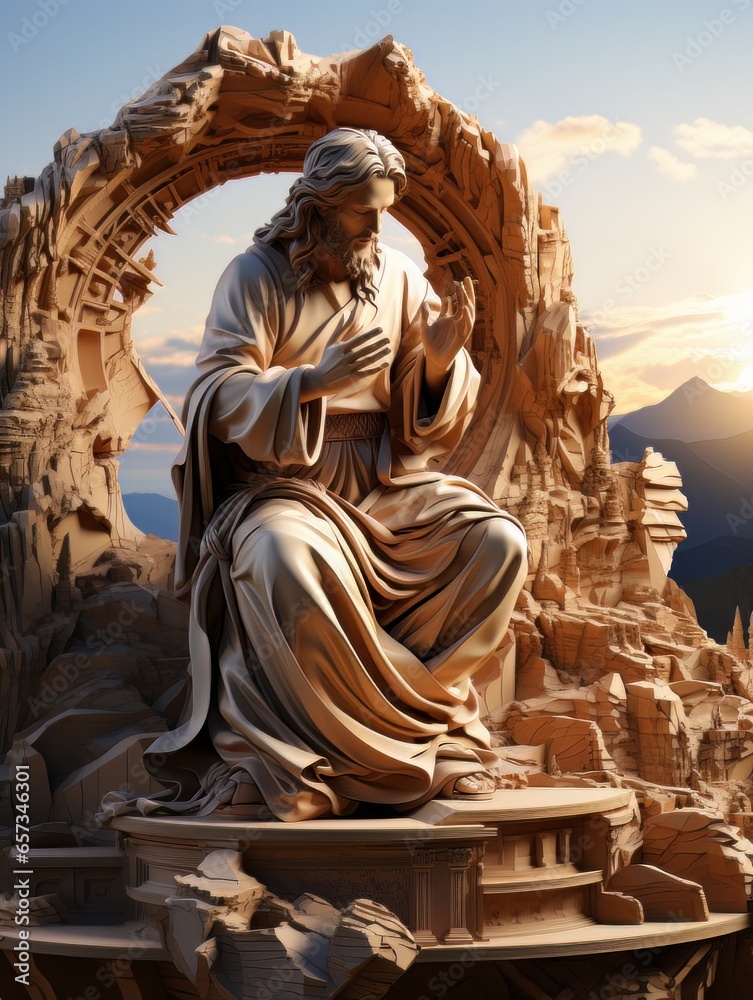 Statue of the son of God Jesus Christ on the throne. AI Stock ...