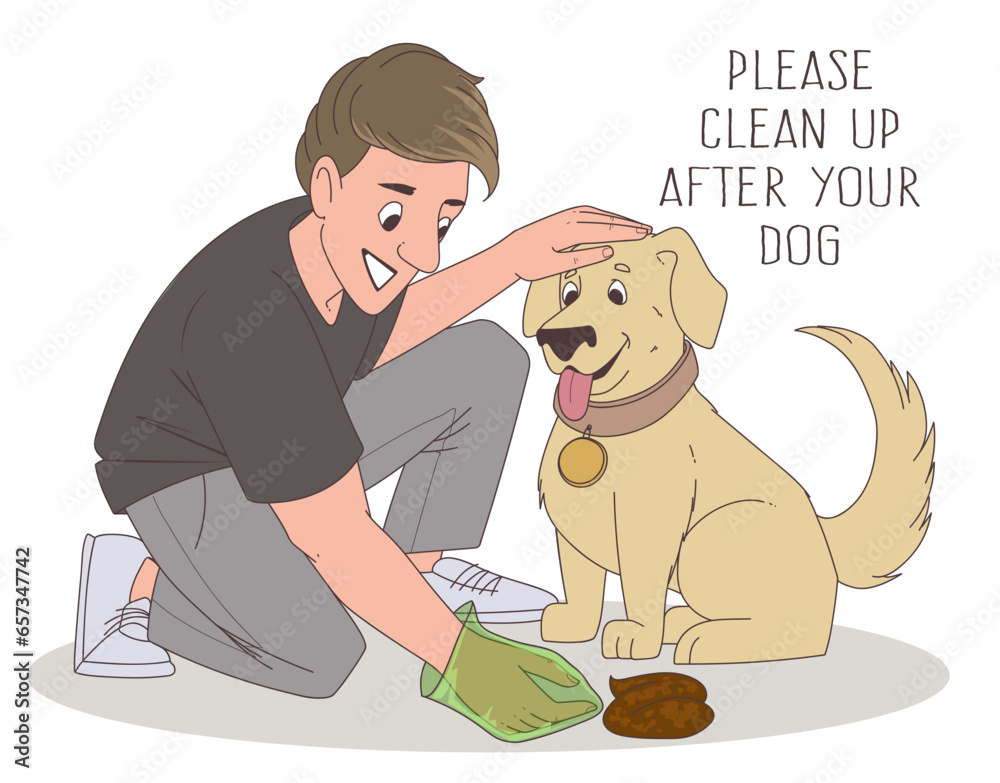 The owner throws out his dog's poop. Motivation flyer, banner. Vector ...