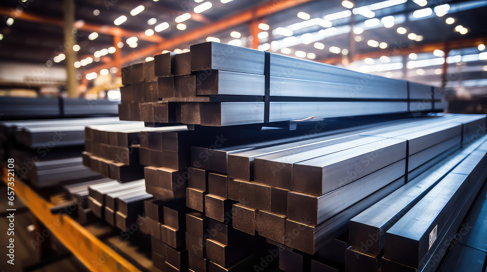 Metal blanks in the Ferrous metallurgy factory warehouse. Metal ...