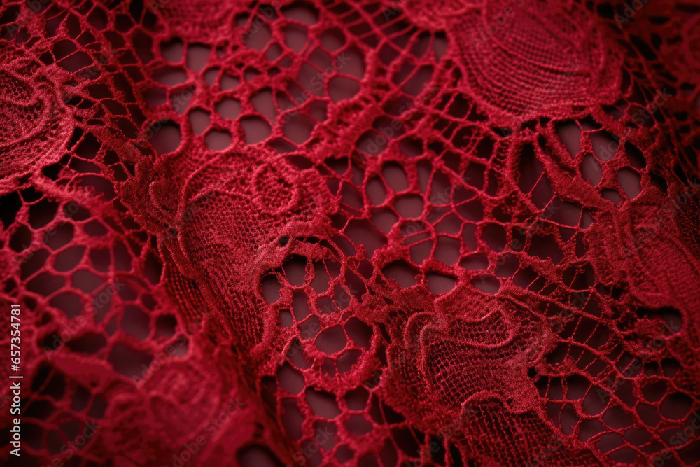 Closeup of a bold lace fabric, with a mix of chunky and fine threads to ...