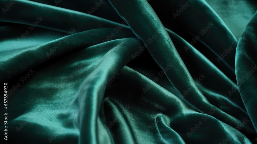 Closeup of a rich emerald green velvet, showcasing its luxurious and ...