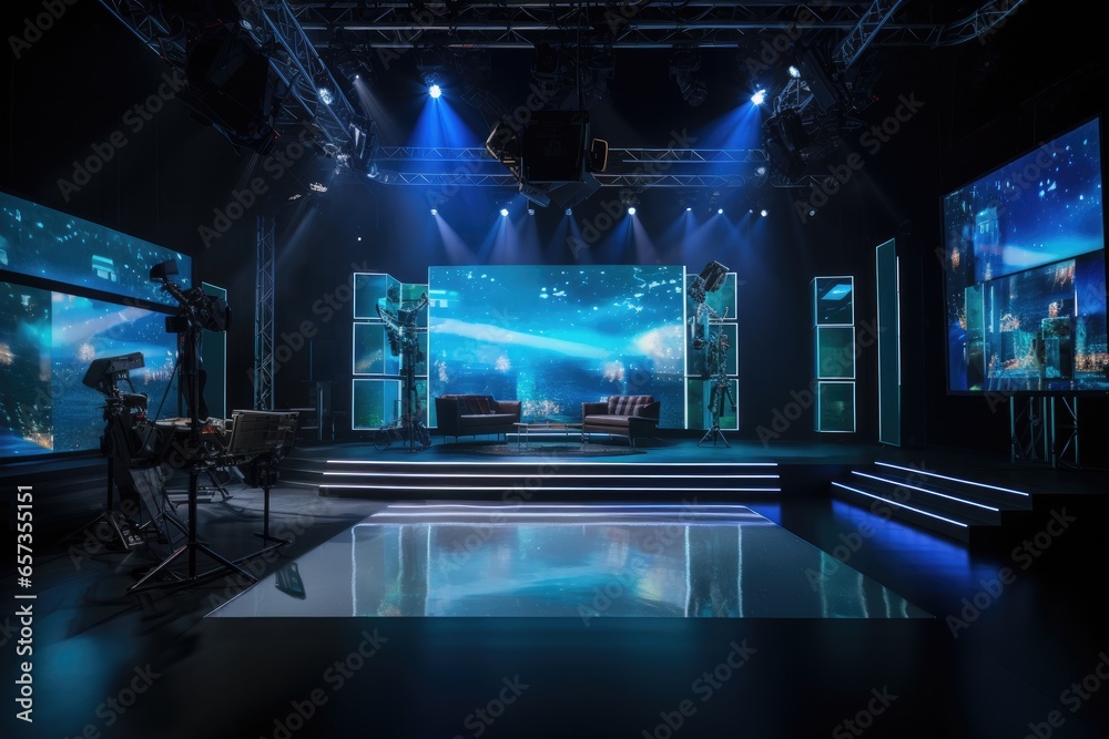 Studio interior for news broadcasting, vector empty placement with ...