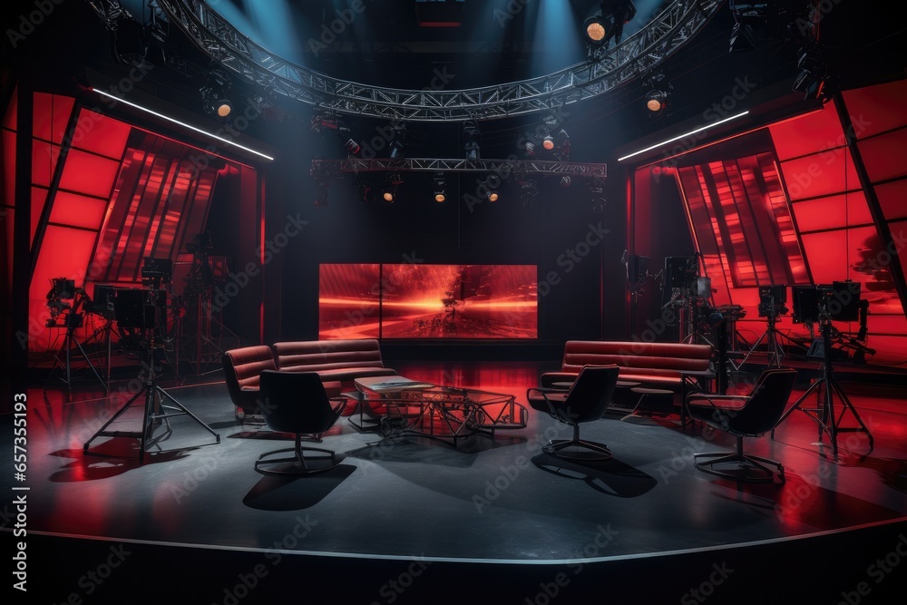 Studio interior for news broadcasting, vector empty placement with ...