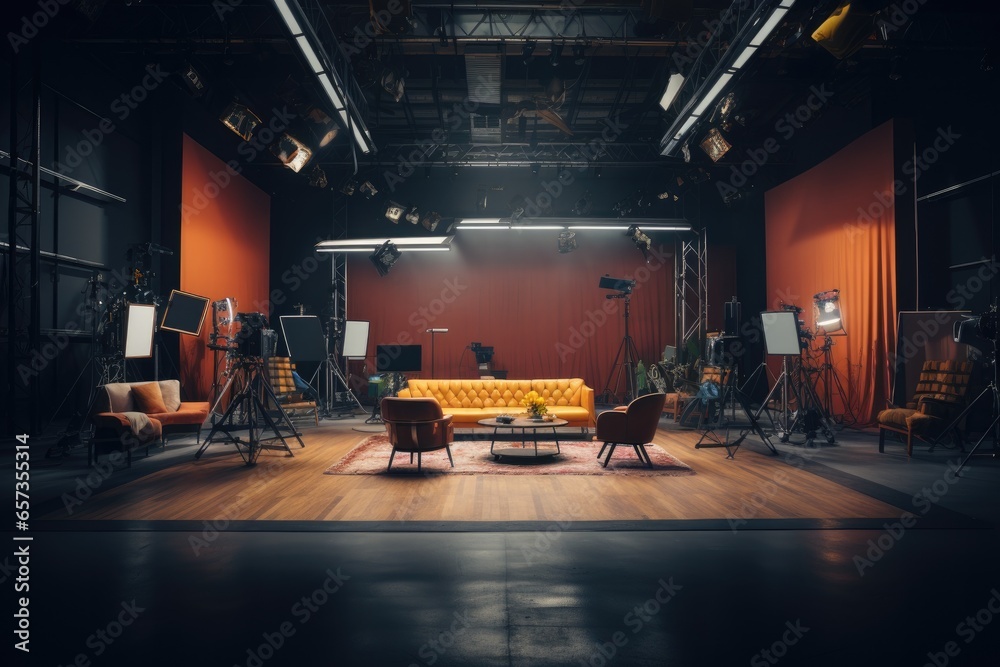 Studio interior for news broadcasting, vector empty placement with ...