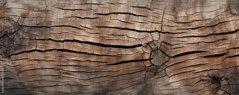 Texture of a tree trunk with cracked and chipped bark, revealing a dark ...