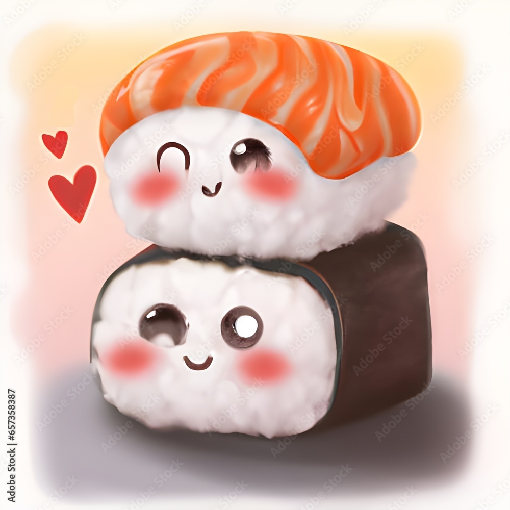cute kawaii sushi illustration, sushi art, sushi, cute kawaii ...