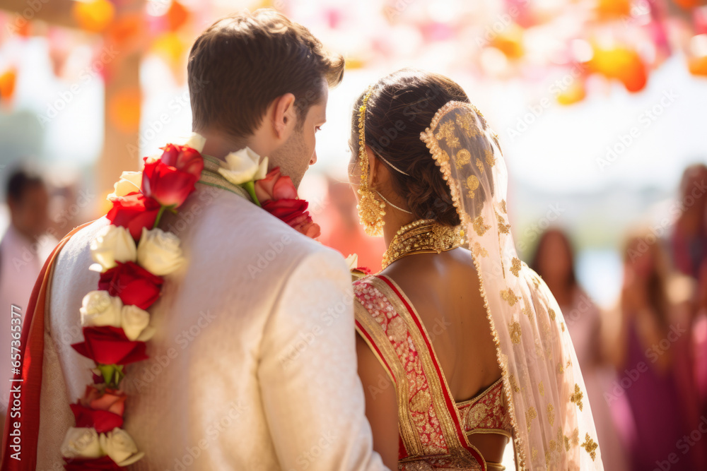 Indian bride and groom at amazing hindu wedding ceremony. Details of ...